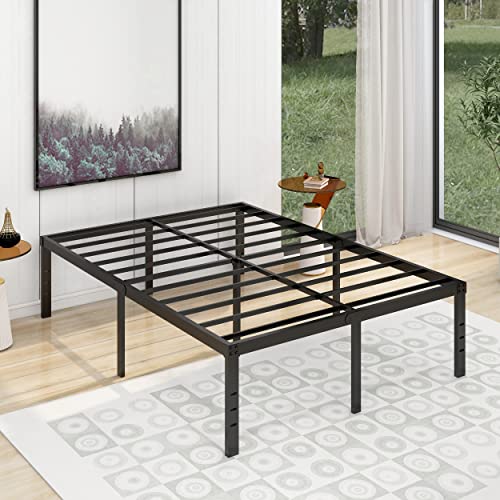 alazyhome 18 Inch Metal Full Size Bed Frame Heavy Duty Platform Noise Free Steel Slat Support Easy Assembly Noise Free No Box Spring Required Black