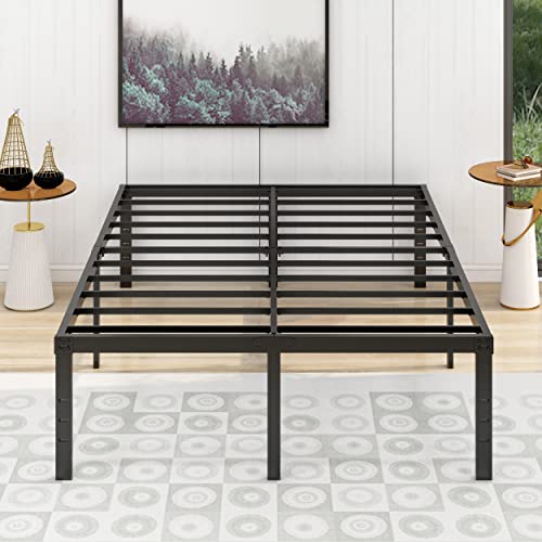 alazyhome 18 Inch Metal Full Size Bed Frame Heavy Duty Platform Noise Free Steel Slat Support Easy Assembly Noise Free No Box Spring Required Black