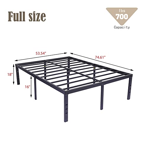 alazyhome 18 Inch Metal Full Size Bed Frame Heavy Duty Platform Noise Free Steel Slat Support Easy Assembly Noise Free No Box Spring Required Black