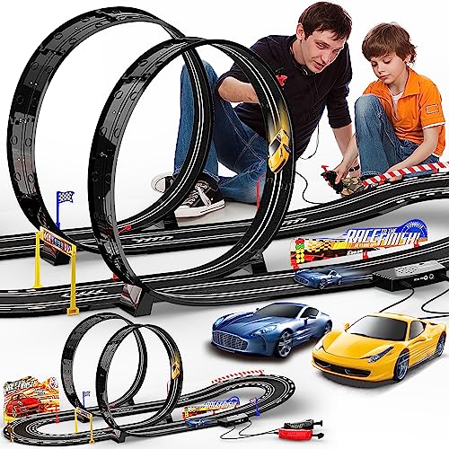 Kids Toy-Electric Powered Slot Car Race Track Set with Dual Racing Game Lap Counter Circular Overpass Track,Boys Toys for 6 7 8-12 Years Old Boy Girl Best Gifts