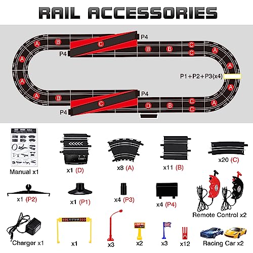 Kids Toy-Electric Powered Slot Car Race Track Set with Dual Racing Game Lap Counter Circular Overpass Track,Boys Toys for 6 7 8-12 Years Old Boy Girl Best Gifts