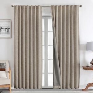 joydeco natural linen curtains 84 inch length 2 panels set burg 100% blackout long drapes for bedroom living room black out darkening curtain thermal insulated back tab rod pocket(52x84 inch,linen)