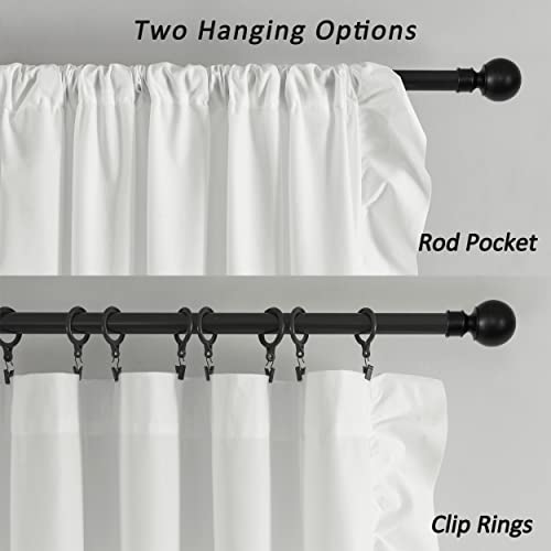 White Ruffle Curtains for Living Dining Room Bedroom 108 Inches Long 2 Panels Set Room Darkening Drapes Rod Pocket Light Reducing Window Treatment Curtains for Office Hallway Doorway, 52''x 108'' 9ft