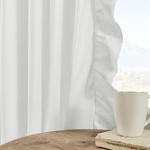 White Ruffle Curtains for Living Dining Room Bedroom 108 Inches Long 2 Panels Set Room Darkening Drapes Rod Pocket Light Reducing Window Treatment Curtains for Office Hallway Doorway, 52''x 108'' 9ft