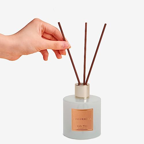 Cocorrína Reed Diffuser Sets - 6.7 oz. Cedar Wood Scented Diffuser with 8 Sticks Home Fragrance Essential Oil Reed Diffuser for Bathroom Shelf Decor