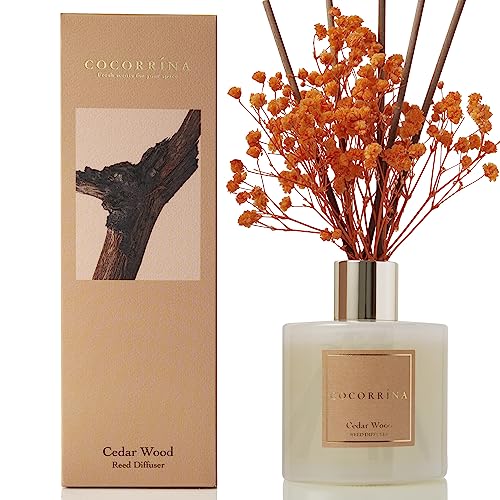 Cocorrína Reed Diffuser Sets - 6.7 oz. Cedar Wood Scented Diffuser with 8 Sticks Home Fragrance Essential Oil Reed Diffuser for Bathroom Shelf Decor