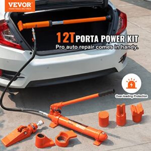 VEVOR 12 Ton Porta Power Kit, Hydraulic Ram with Pump with 4.6 ft/1.4 m Oil Hose, Portable Hydraulic Jack with Storage Case for Automotive, Garage, Farm, Mechanic (26455 LBS)