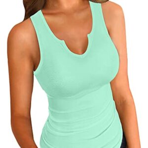 VICHYIE Summer Tank Top Women Sleeveles Ribbed Tanks Mint Green M