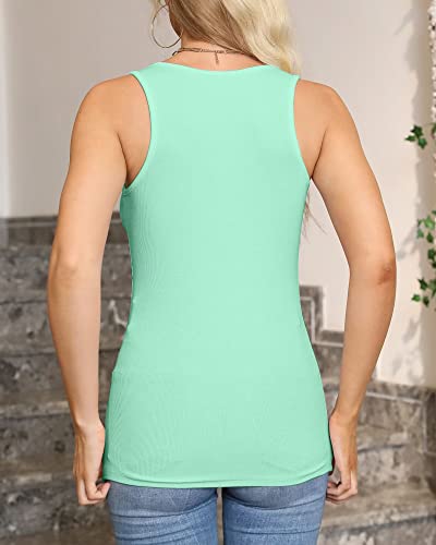 VICHYIE Summer Tank Top Women Sleeveles Ribbed Tanks Mint Green M