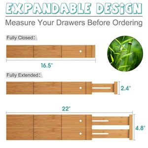 Vriccc Bamboo Drawer Dividers, 8 Drawer Dividers with 16 Inserts, Stackable IN Deep Drawers, Kitchen Adjustable Drawer Organizers, Expandable Organization for Home, Office, Dressers, and Bathroom