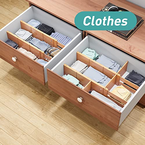 Vriccc Bamboo Drawer Dividers, 8 Drawer Dividers with 16 Inserts, Stackable IN Deep Drawers, Kitchen Adjustable Drawer Organizers, Expandable Organization for Home, Office, Dressers, and Bathroom