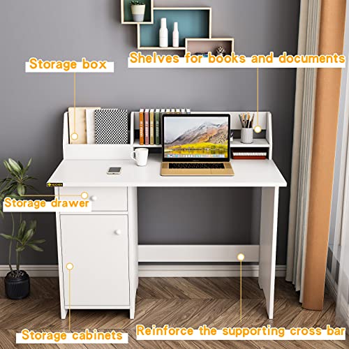 ALISENED Computer Desk with Drawers and Hutch,Small Home Office Desk，Wood Desk Executive Desks with Storage Shelf, Writing Desk with File Drawer for Bedroom Small Space