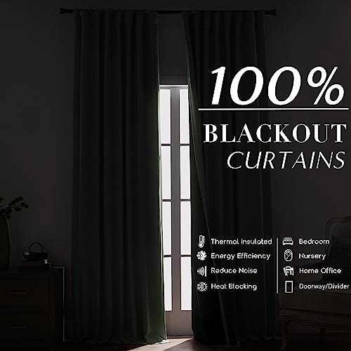 Sage Green Blackout Curtains 84 Inch Length 2 Panels Set for Bedroom Linen Aesthetic Boho Greyish Light Green Window Room Darkening Curtains for Living Room Kids Boys Room,Back Tab Pleated,84 In Long