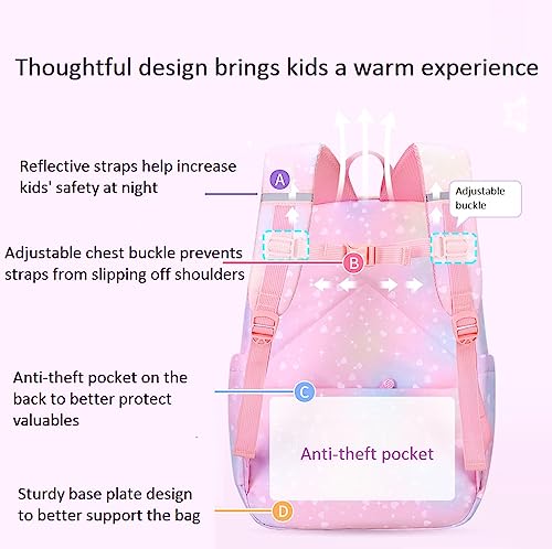 ETAISHOW Heart-Print Kawaii Girls Backpack for Elementary School Kids Bookbag with Compartments Cute Student Backpack for Girls