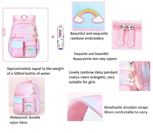 ETAISHOW Heart-Print Kawaii Girls Backpack for Elementary School Kids Bookbag with Compartments Cute Student Backpack for Girls