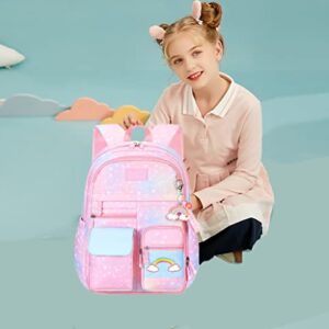 ETAISHOW Heart-Print Kawaii Girls Backpack for Elementary School Kids Bookbag with Compartments Cute Student Backpack for Girls