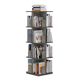 tohomeor rotating bookshelf 4 tier bookcase square floor standing 360° view stackable storage display book rack wooden shelf for living room nursery bedroom study office corner space (greige)