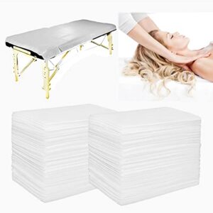 100 pcs disposable massage table sheets,non-woven spa fabric sheets for esthetician,tattoo,waxing and lash bed(31.5" x 71",white)