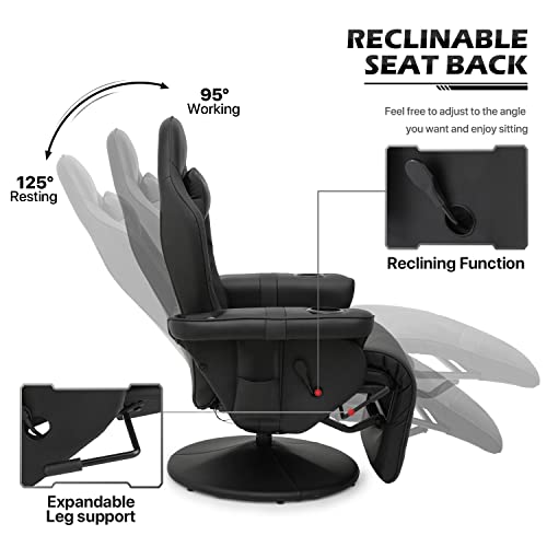 MoNiBloom Massage Gaming Chair with Speakers Video Game Chair Single Bedroom Sofa Recliner High-Back Comfy Gaming Couch with Footrest and Storage Bag Swivel Home Theater Seating with Cupholder, Black