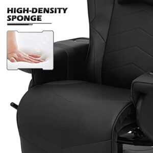 MoNiBloom Massage Gaming Chair with Speakers Video Game Chair Single Bedroom Sofa Recliner High-Back Comfy Gaming Couch with Footrest and Storage Bag Swivel Home Theater Seating with Cupholder, Black