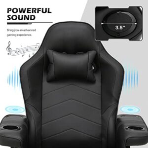 MoNiBloom Massage Gaming Chair with Speakers Video Game Chair Single Bedroom Sofa Recliner High-Back Comfy Gaming Couch with Footrest and Storage Bag Swivel Home Theater Seating with Cupholder, Black