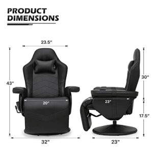 MoNiBloom Massage Gaming Chair with Speakers Video Game Chair Single Bedroom Sofa Recliner High-Back Comfy Gaming Couch with Footrest and Storage Bag Swivel Home Theater Seating with Cupholder, Black