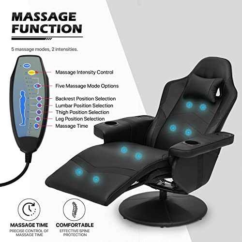 MoNiBloom Massage Gaming Chair with Speakers Video Game Chair Single Bedroom Sofa Recliner High-Back Comfy Gaming Couch with Footrest and Storage Bag Swivel Home Theater Seating with Cupholder, Black