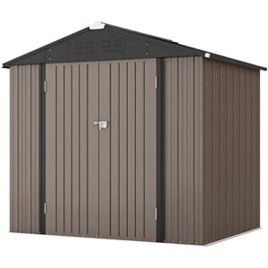 Patiowell Outdoor Storage Shed 8x6 FT, Garden Tool Storage Shed with Sloping Roof and Double Lockable Door, Outdoor Shed for Backyard Garden Patio Lawn, Brown