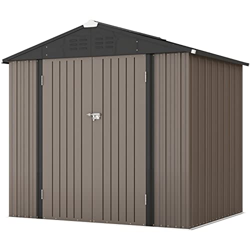 Patiowell Outdoor Storage Shed 8x6 FT, Garden Tool Storage Shed with Sloping Roof and Double Lockable Door, Outdoor Shed for Backyard Garden Patio Lawn, Brown