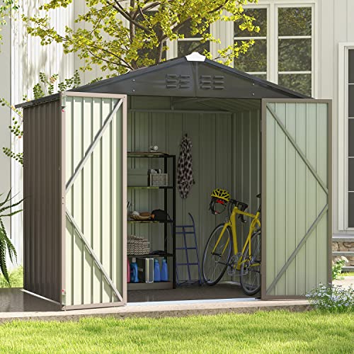 Patiowell Outdoor Storage Shed 8x6 FT, Garden Tool Storage Shed with Sloping Roof and Double Lockable Door, Outdoor Shed for Backyard Garden Patio Lawn, Brown