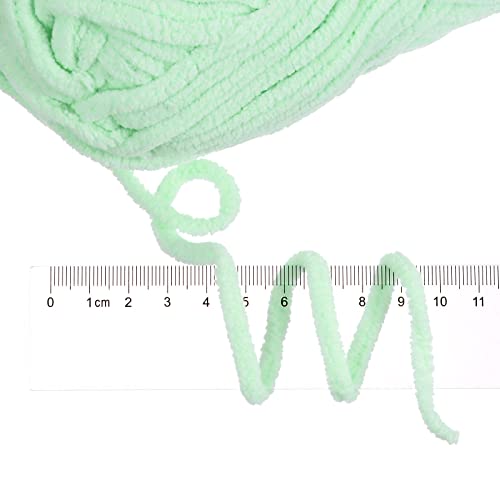 HARFINGTON 2Skeins Chenille Yarn Velvet Blanket Yarn 2x100g/7.1oz #6 Super Bulky Polyester Soft Knitting for Crochet Weaving Bag Scarf Hat, Light Green