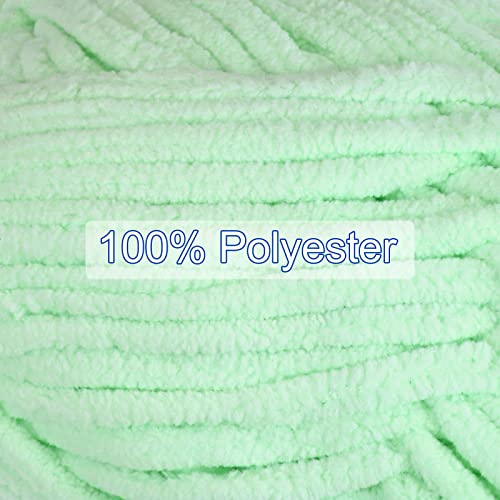 HARFINGTON 2Skeins Chenille Yarn Velvet Blanket Yarn 2x100g/7.1oz #6 Super Bulky Polyester Soft Knitting for Crochet Weaving Bag Scarf Hat, Light Green