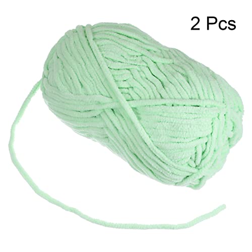 HARFINGTON 2Skeins Chenille Yarn Velvet Blanket Yarn 2x100g/7.1oz #6 Super Bulky Polyester Soft Knitting for Crochet Weaving Bag Scarf Hat, Light Green