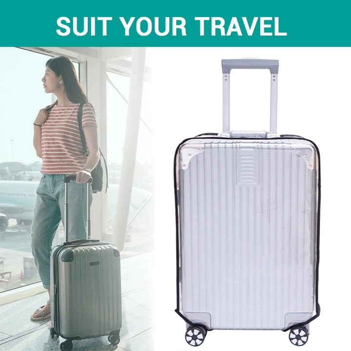 Clear Suitcase Cover - 20 24 26 28 30 Inch Waterproof PVC Suitcase Cover - Transparent Travel Suitcase Wrap - Protective Cover Case for Wheeled Luggage (20-Inch)