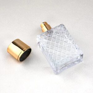 Enslz 100ml/3.4Oz Clear Glass Fine Mist Atomizer,Portable Square Refillable Empty Perfum Spray Bottle Travel Atomizer Bottle Gold Cap