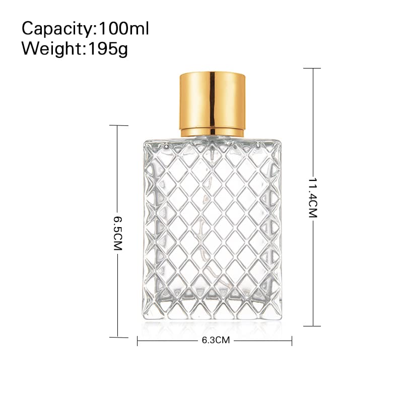 Enslz 100ml/3.4Oz Clear Glass Fine Mist Atomizer,Portable Square Refillable Empty Perfum Spray Bottle Travel Atomizer Bottle Gold Cap