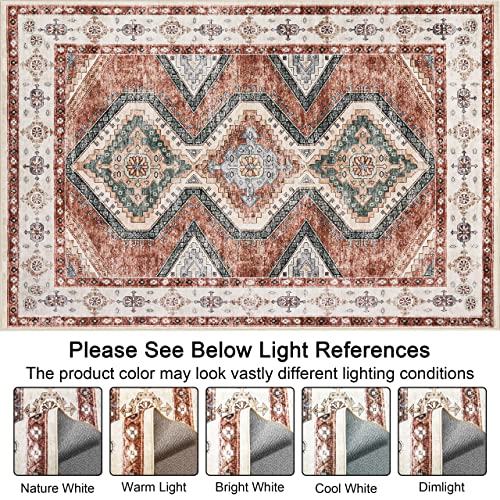 Area Rug Living Room Rugs - 9x12 Large Machine Washable Boho Carpets Vintage Persian Tribal Anti Slip Backing Thin Carpet for Under Dining Table Bedroom Farmhouse Home Office Red