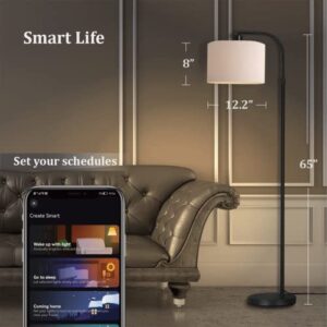 FINNCHY Black Floor Lamp with Remote Control, Adjustable Height Dimmable Floor Lamp for Bedroom, Arc Modern Floor Lamps Black Standing Lamps for Living Room, Smart Floor Lamp with 9W LED Bulb