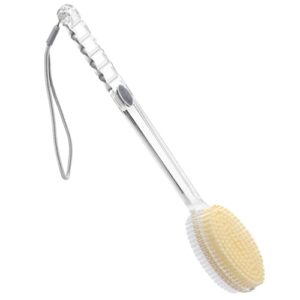 dealott dual-sided back scrubber for shower, long handle back brush with stiff and soft bristles, wet and dry body brush exfoliator, shower brush for body men women