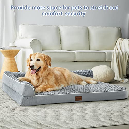 BFPETHOME Orthopedic Dog Beds for Large Dogs-Waterproof Sofa Dog Bed with Removable Washable Cover, Large Dog Bed with Waterproof Lining and Nonskid Bottom, Pet Couch Bed for Large Dogs, Grey