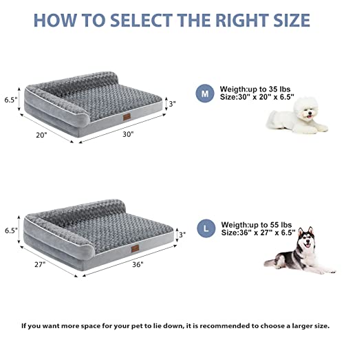 BFPETHOME Orthopedic Dog Beds for Large Dogs-Waterproof Sofa Dog Bed with Removable Washable Cover, Large Dog Bed with Waterproof Lining and Nonskid Bottom, Pet Couch Bed for Large Dogs, Grey