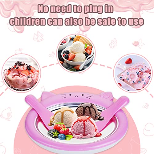 Instant Ice Cream Maker for Rolled Ice Cream Maker Machine with 2 Shovels 5 Plates and 5 Spoons,Frozen Yogurt Ice Cream Machine,Homemade Rolled Ice Cream(Round Pink)