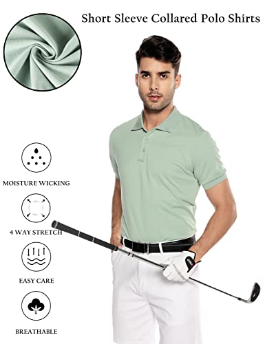 ATFORNA Men's Golf Polo Shirt Slim fit Moisture Athletic T-Shirts Casual Business Blouses Summer Tops Green