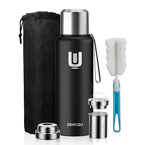 ZUWOZU Coffee Thermos Water Bottle, 32oz Insulated Water Bottle with Handle, Double Walled Vaccum, 18/10 Stainless Steel Water Bottles for School (Black, 32oz)