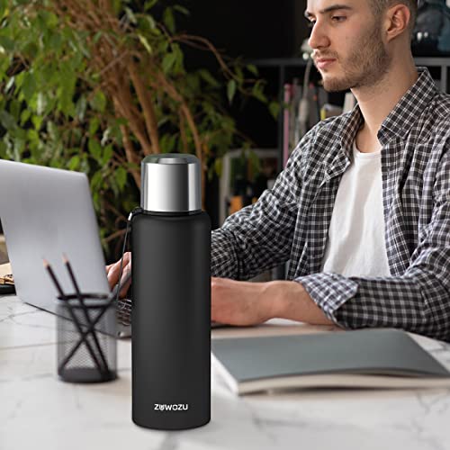 ZUWOZU Coffee Thermos Water Bottle, 32oz Insulated Water Bottle with Handle, Double Walled Vaccum, 18/10 Stainless Steel Water Bottles for School (Black, 32oz)