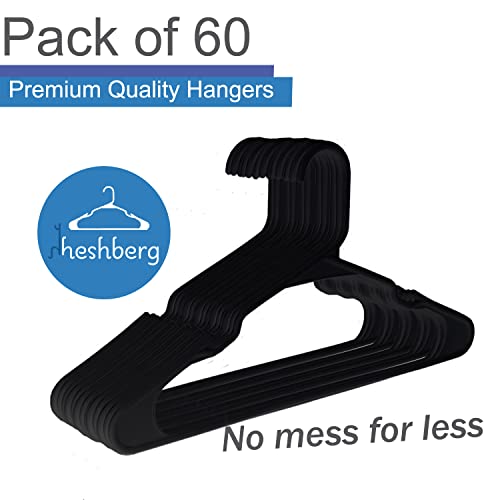 Heshberg Kids and Babies Plastic Hangers - Space-Saving, Durable, and Cute Closet Organization Solution, 60 Pack (Black)