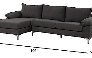 Casa Andrea Milano Modern Large Boucle L-Shape Sectional Sofa, with Extra Wide Chaise Lounge Couch, Dark Grey