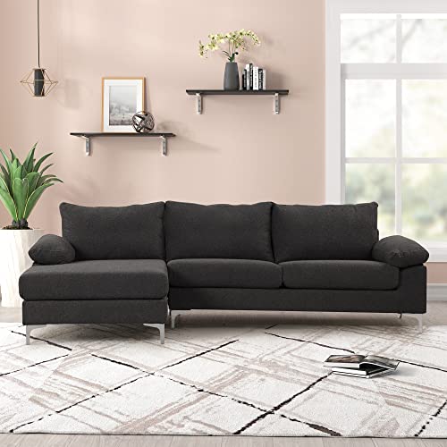 Casa Andrea Milano Modern Large Boucle L-Shape Sectional Sofa, with Extra Wide Chaise Lounge Couch, Dark Grey