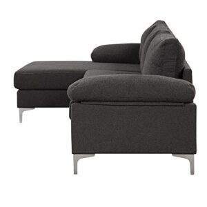 Casa Andrea Milano Modern Large Boucle L-Shape Sectional Sofa, with Extra Wide Chaise Lounge Couch, Dark Grey