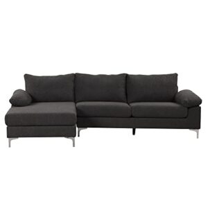 Casa Andrea Milano Modern Large Boucle L-Shape Sectional Sofa, with Extra Wide Chaise Lounge Couch, Dark Grey